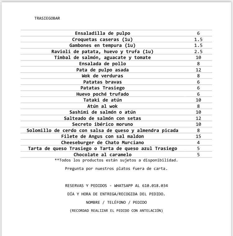 Trasiego Bar | Totana a la carta